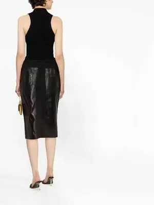 TOM FORD Panelled Leather And Cotton-blend Midi Skirt