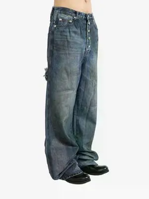 THUG CLUB Distressed Wide-leg Denim Jeans