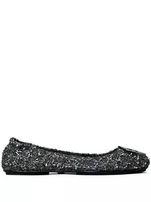 Tory Burch Minnie Travel Tweed Ballerina Flats - Silver