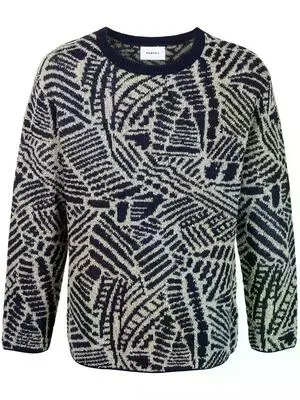 PORTS V Abstract Pattern Crew Neck Sweater - Blue