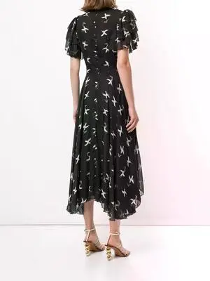 MACGRAW Flight Bird Print Silk Chiffon Dress