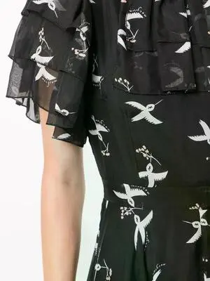 MACGRAW Flight Bird Print Silk Chiffon Dress