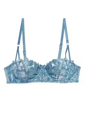 FLEUR DU MAL Velvet Lily Embroidered Balconette Bra - Blue