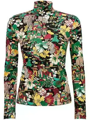 La DoubleJ Floral Print Long Sleeve Jersey Top - Black