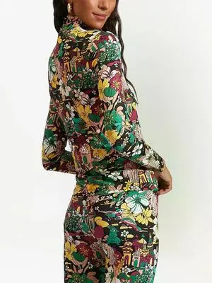 La DoubleJ Floral Print Long Sleeve Jersey Top - Black
