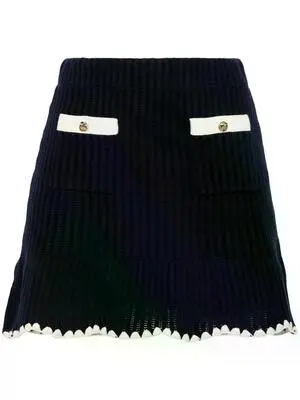 SELF-PORTRAIT Crochet Knit Flared Mini Skirt - Blue
