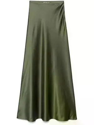 ATU BODY COUTURE Khaki Satin Maxi Skirt - Green