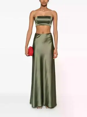 ATU BODY COUTURE Khaki Satin Maxi Skirt - Green