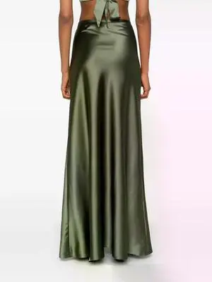 ATU BODY COUTURE Khaki Satin Maxi Skirt - Green