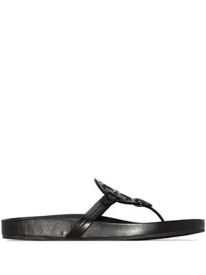 Tory Burch Miller Monogram Flat Sandals - Black