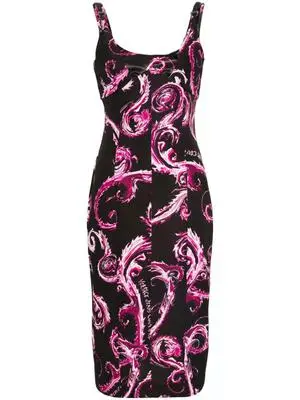 Versace Chromo Couture Print Midi Dress