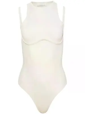 FLEUR DU MAL Strappy Ribbed Bodysuit - Neutrals