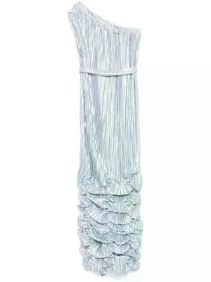 BARUNI Medinilla Maxi Dress One-shoulder, Belted, Ruffled - Grey