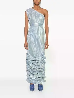 BARUNI Medinilla Maxi Dress One-shoulder, Belted, Ruffled - Grey