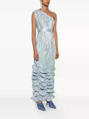 BARUNI Medinilla Maxi Dress One-shoulder, Belted, Ruffled - Grey