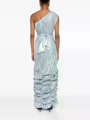 BARUNI Medinilla Maxi Dress One-shoulder, Belted, Ruffled - Grey