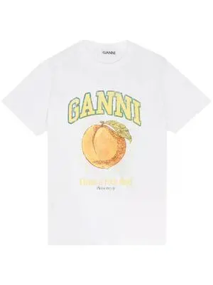 GANNI Logo Print Organic Cotton T-shirt - White