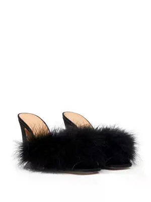 MAISON MARGIELA Feather Detail Block Heel Sandals - Black