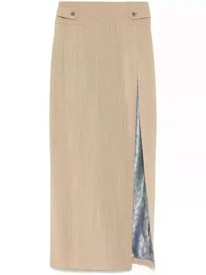 MITILIANE COUTURE Pinstriped Maxi Skirt With Side Slit - Neutrals