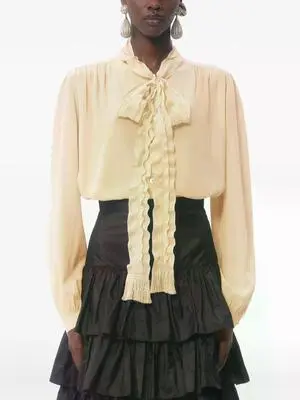 Valentino Garavani Silk Crepe De Chine Shirt With Neck Bow Detail - Neutrals