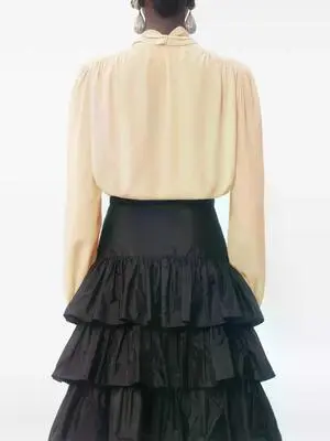 Valentino Garavani Silk Crepe De Chine Shirt With Neck Bow Detail - Neutrals