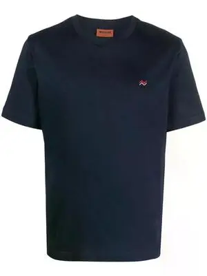 Missoni Crew Neck T-shirt In Cotton With Embroidery And Logo - Blue