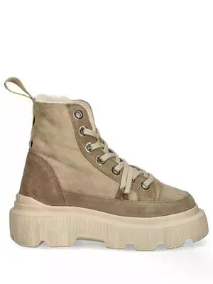 Inuikii Suede Lace-up Boots With Shearling Lining - Neutrals