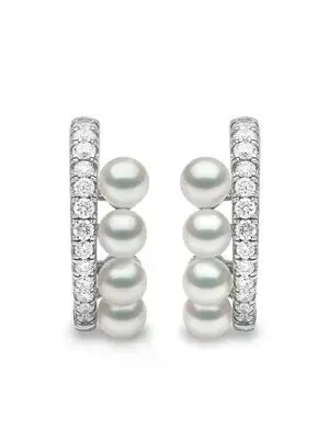 Yoko London 18kt White Gold Akoya Pearl And Diamond Hoop Earrings - Silver