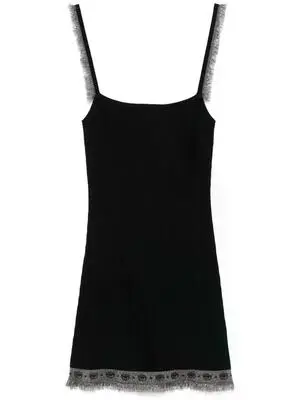 CHIARA FERRAGNI Ribbed-knit Lurex Mini Dress With Fringe Detailing - Black