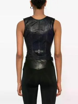 MITILIANE COUTURE Sleeveless Denim And Leather Bodysuit