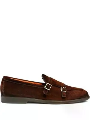 Santoni Suede Double Monk Strap Shoes - Brown