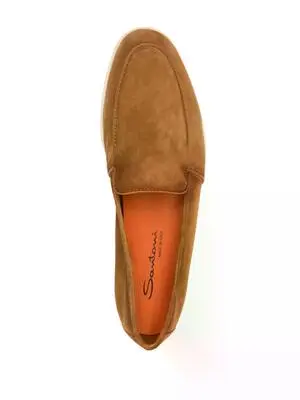 Santoni Almond Suede Loafers - Brown