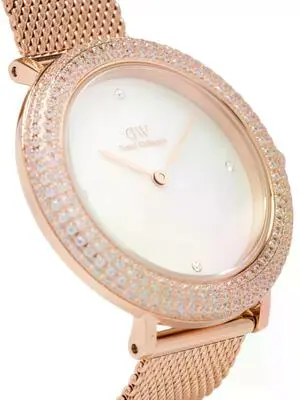 DANIEL WELLINGTON Rose Gold Plated Stainless Steel Mesh Watch With Crystal Bezel - White