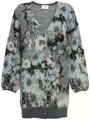 ONEFIFTEEN Floral Intarsia Knit Cardigan - Grey