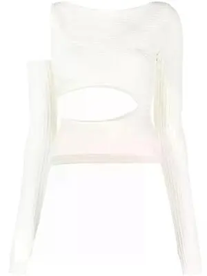 ANDREĀDAMO Asymmetric Cut-out Knit Top - White
