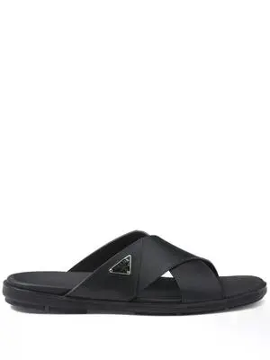 Prada Leather Crisscross Slides - Black