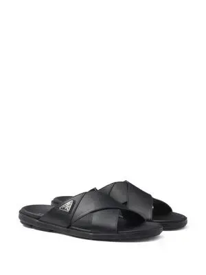 Prada Leather Crisscross Slides