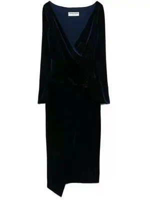 Chiara Boni La Petite Robe Velvet Midi Dress With Knot Detail - Blue