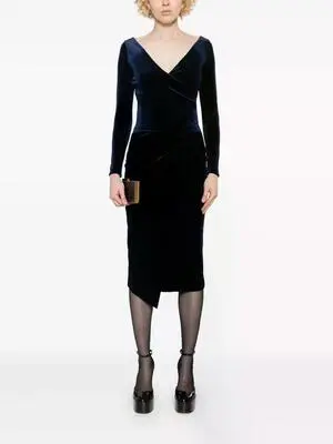 Chiara Boni La Petite Robe Velvet Midi Dress With Knot Detail - Blue