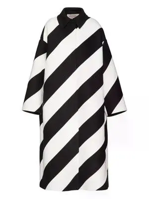 Valentino Garavani Draped Virgin Wool-cashmere Blend Coat With Diagonal Stripes - Black
