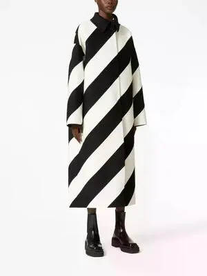 Valentino Garavani Draped Virgin Wool-cashmere Blend Coat With Diagonal Stripes