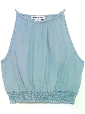 Dkny Chambray Gathered Neck Sleeveless Top - Blue
