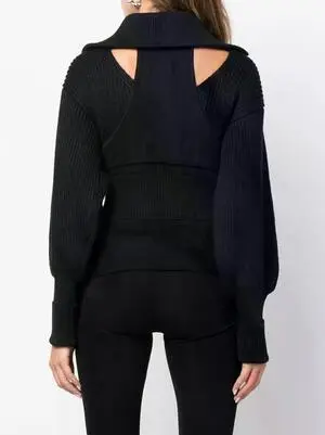 ANDREĀDAMO Ribbed Knit Zip-up Cardigan
