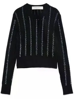 GOLDEN GOOSE Sequin Embellished Cable Knit Sweater - Blue