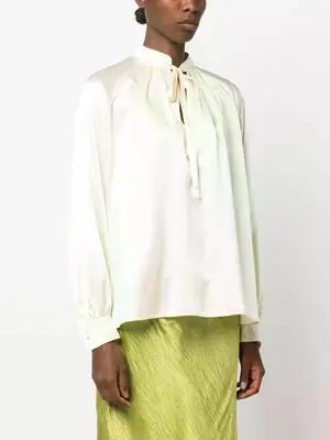 Max Mara Silk Satin Band Collar Blouse