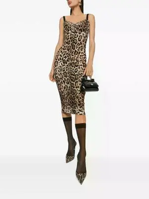 Dolce & Gabbana Leopard-print Sweetheart Neckline Midi Dress