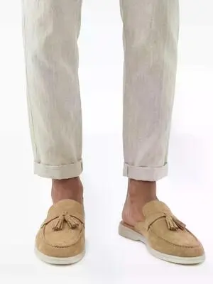 SCAROSSO Suede Tassel Detail Mules - Neutrals