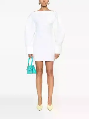 Jacquemus Cotton Poplin Off-shoulder Mini Dress - White