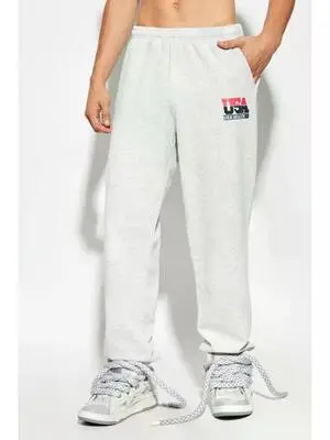 SPORTY & RICH Logo Print Elasticated Cotton Blend Trousers