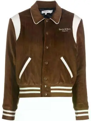 SPORTY & RICH Sporty & Rich Embroidered Corduroy Bomber Jacket Brown